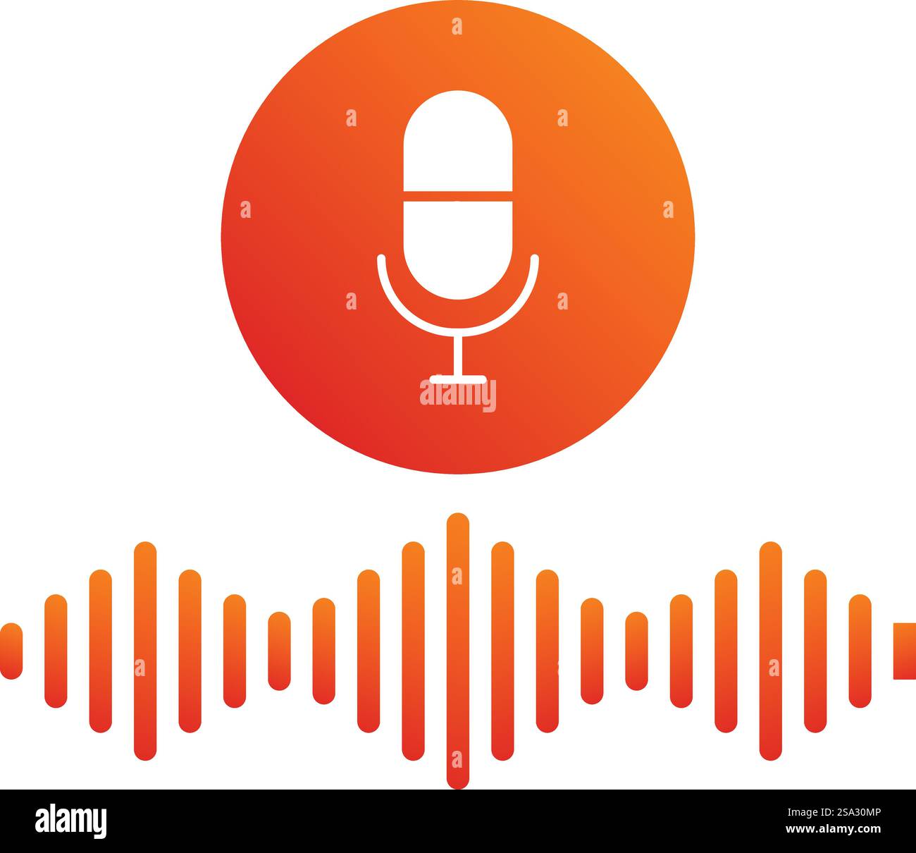 Vector image of a stylized microphone within a circle above an orange ...