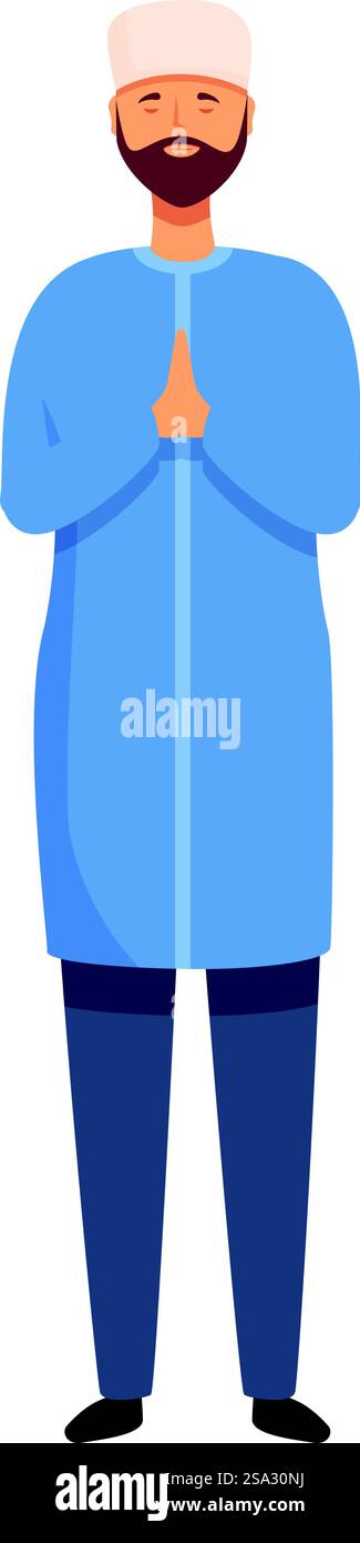 Muslim bearded man praying icon cartoon vector. Respect belief. Good ...