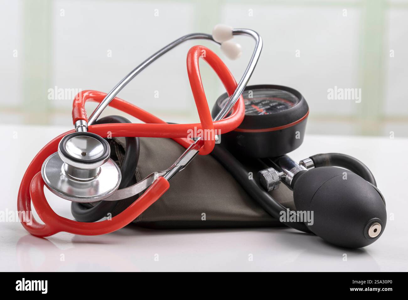 Stethoscope and blood pressure monitor. Stethoscope and blood pressure ...
