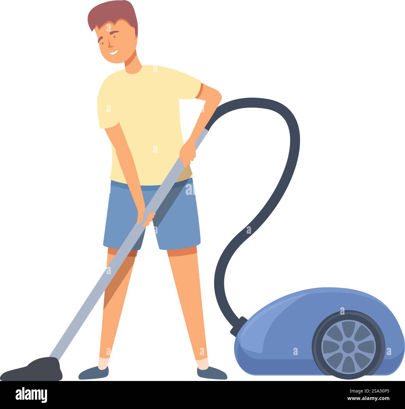 Boy cleaning with vacuum cleaner icon cartoon vector. Room work. Home ...