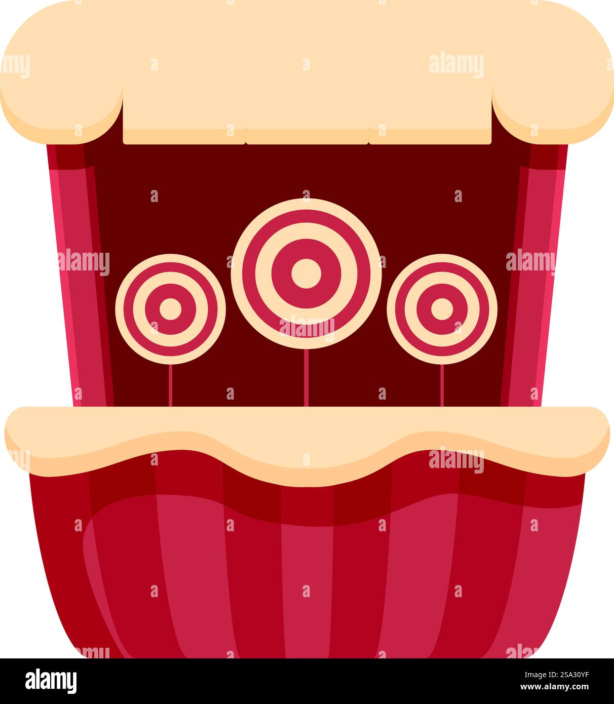 Playful cartoon illustration of a circus stage with a red curtain and ...