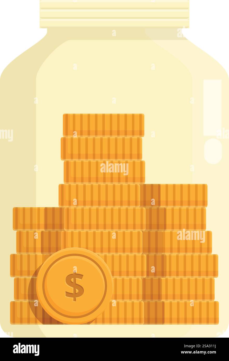 Graphic of a transparent jar with stacked coins, symbolizing financial ...