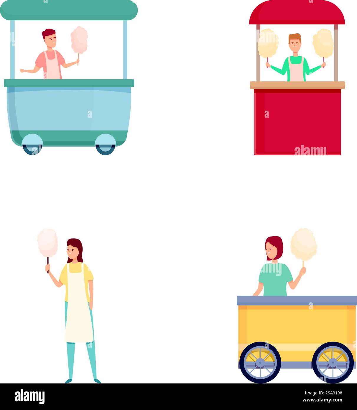 Cotton candy icons set cartoon vector. Seller of cotton candy near ...