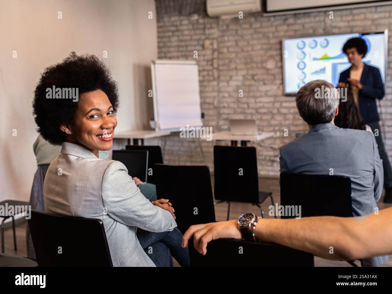 Group of diverse business people in conference meeting room during ...