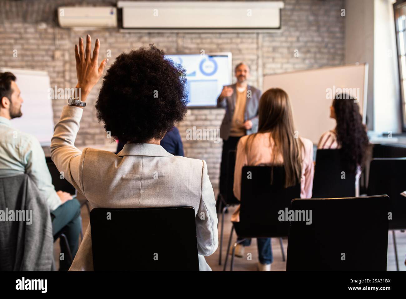 Group of diverse business people in conference meeting room during ...