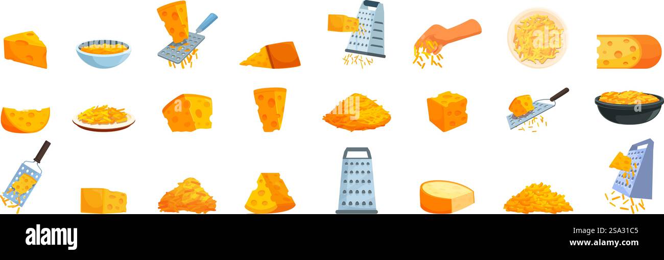 Grated cheese icons set cartoon vector. Recipes menu. Decor cafe food ...