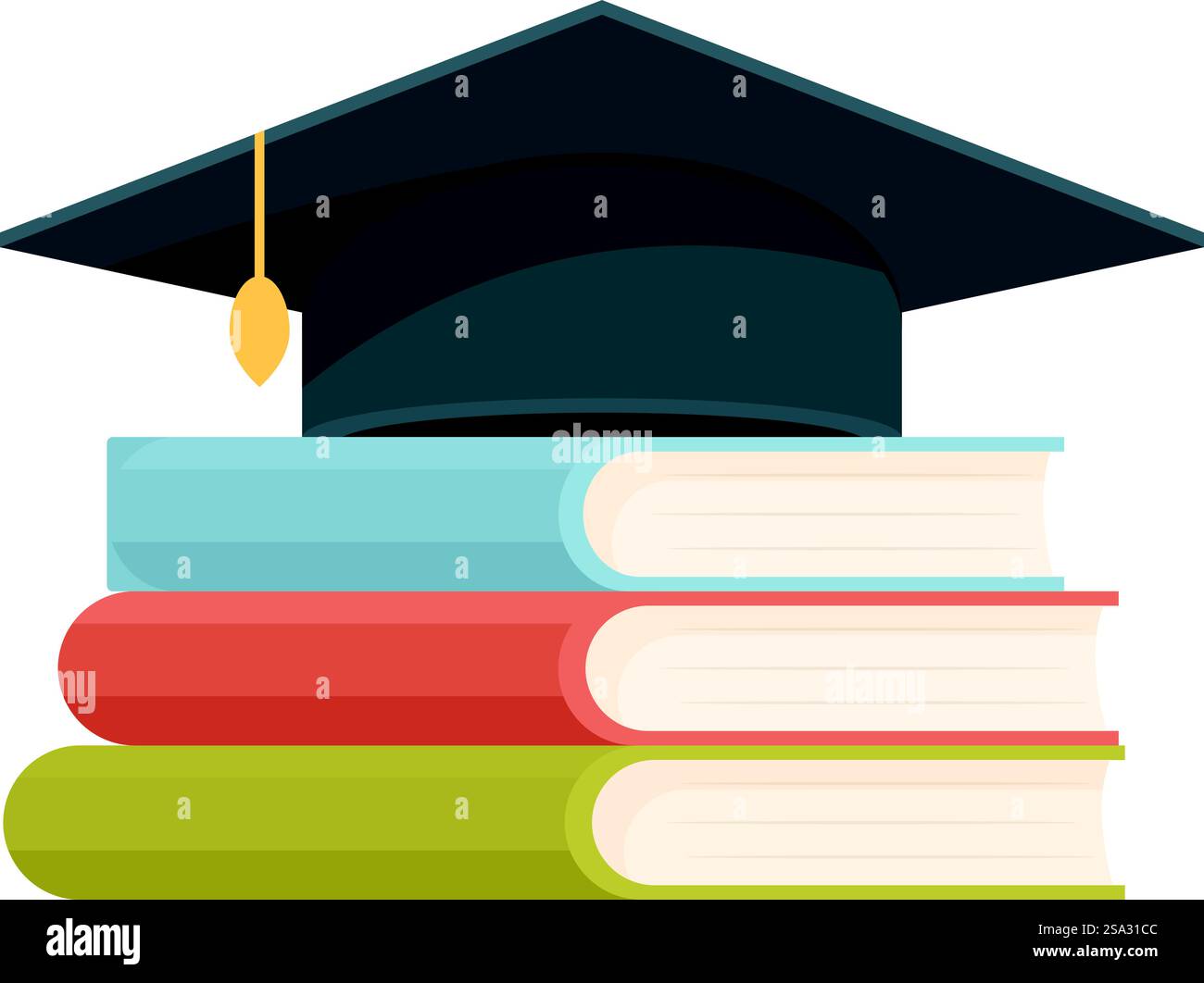Vector illustration of a black graduation cap atop a pile of ...