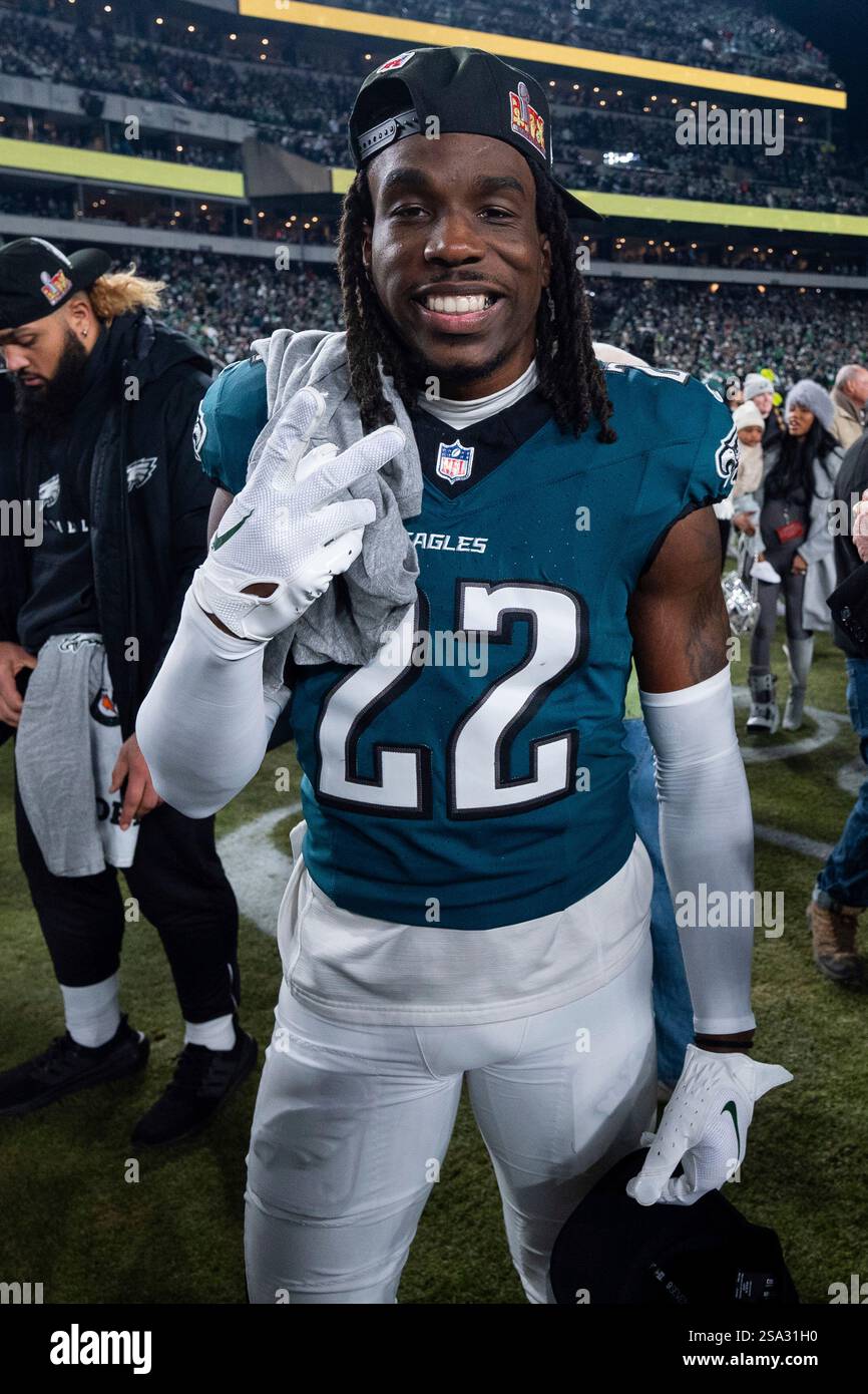 Philadelphia Eagles cornerback Kelee Ringo (22) reacts to the win ...