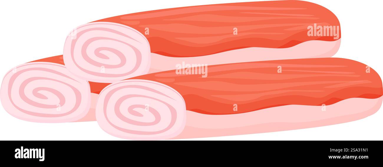 Digital illustration featuring neatly rolled slices of ham, isolated on ...