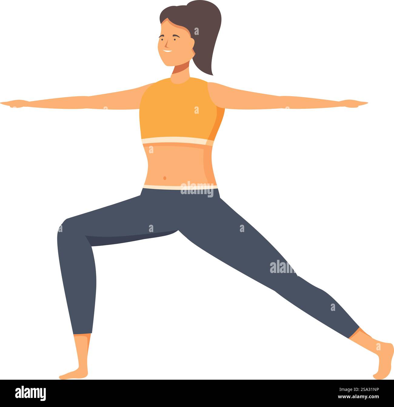 Illustration of a fit young woman holding a warrior ii pose, showcasing ...