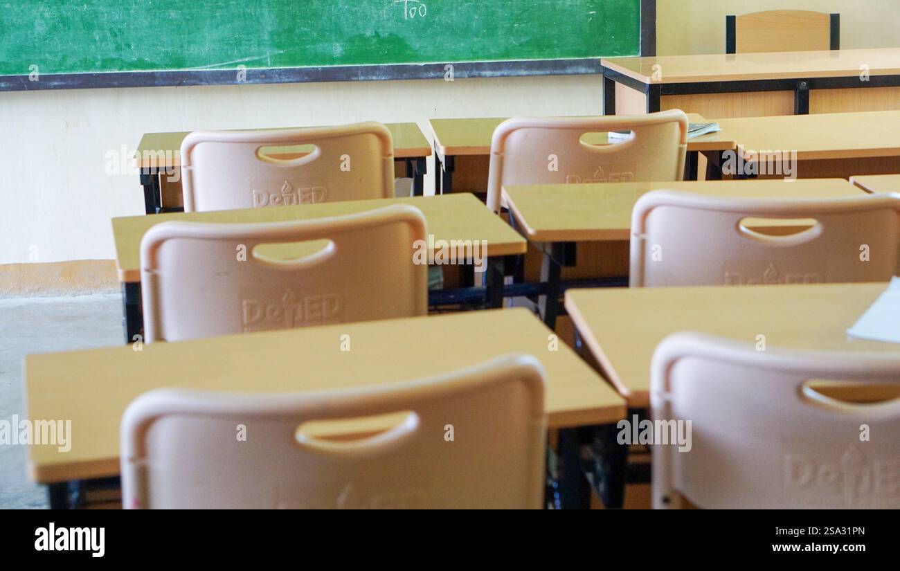 An empty classroom in Iloilo, Philippines, featuring neatly arranged ...
