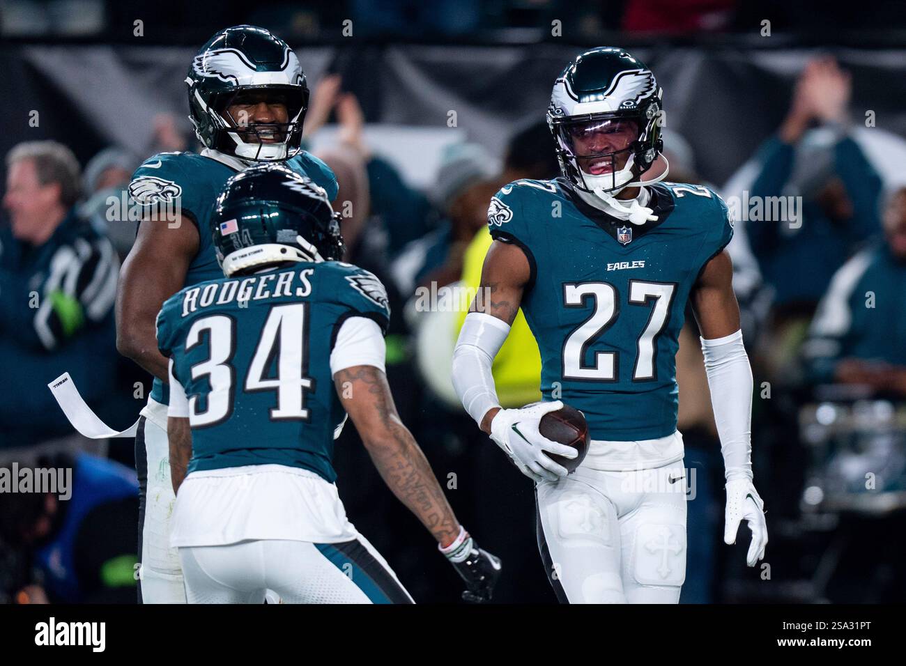 Philadelphia Eagles cornerback Quinyon Mitchell (27) celebrates his ...
