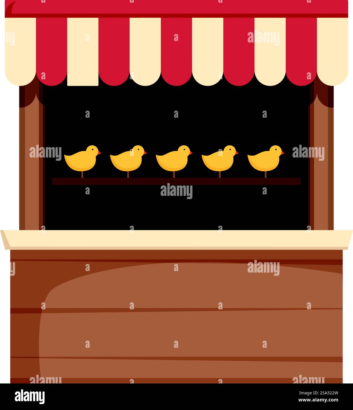 Vector illustration of a charming toy shop display with cute yellow ...