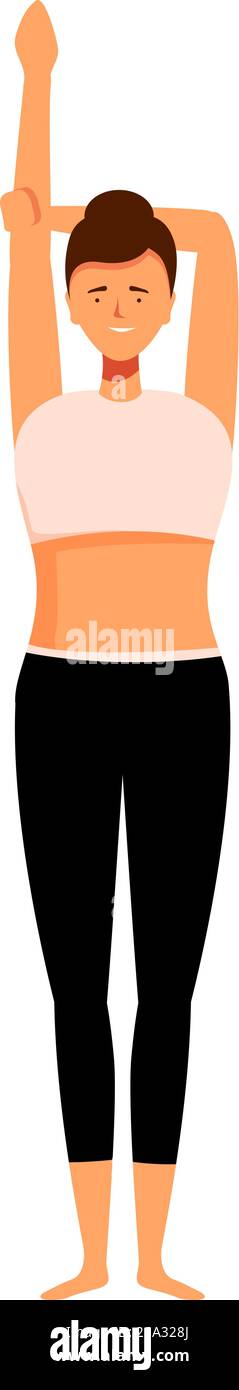 Flat design illustration of a woman practicing a side stretch yoga pose ...