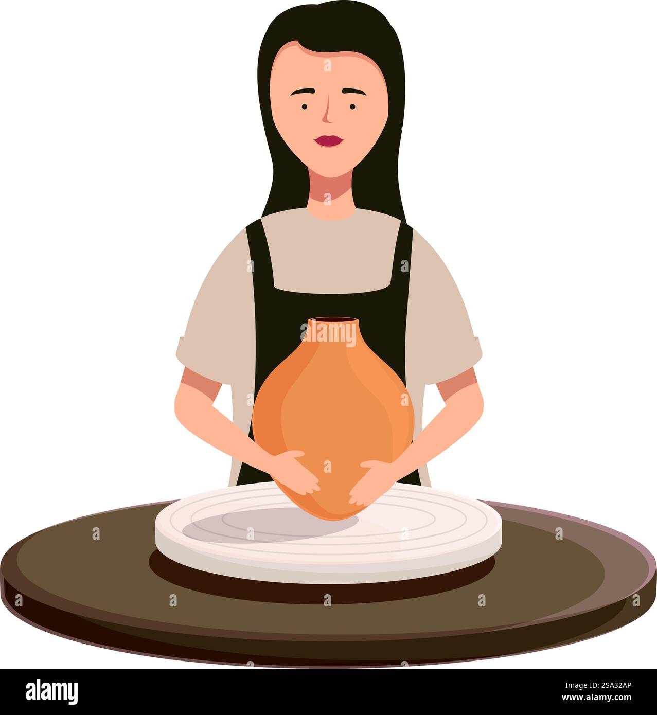 Illustration of a serene woman creating pottery on a spinning wheel ...