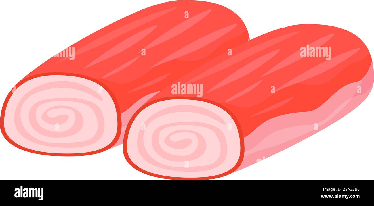 Isometric view of two cartoonstyle ham rolls with swirl patterns ...