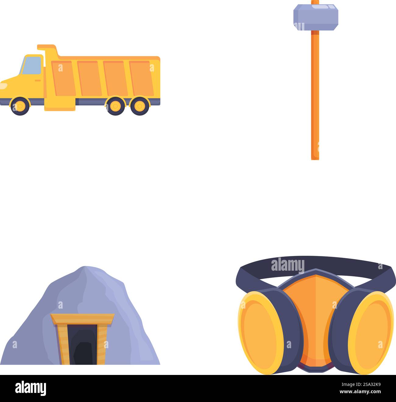 Coal mining icons set cartoon vector. Equipment for mining industry ...