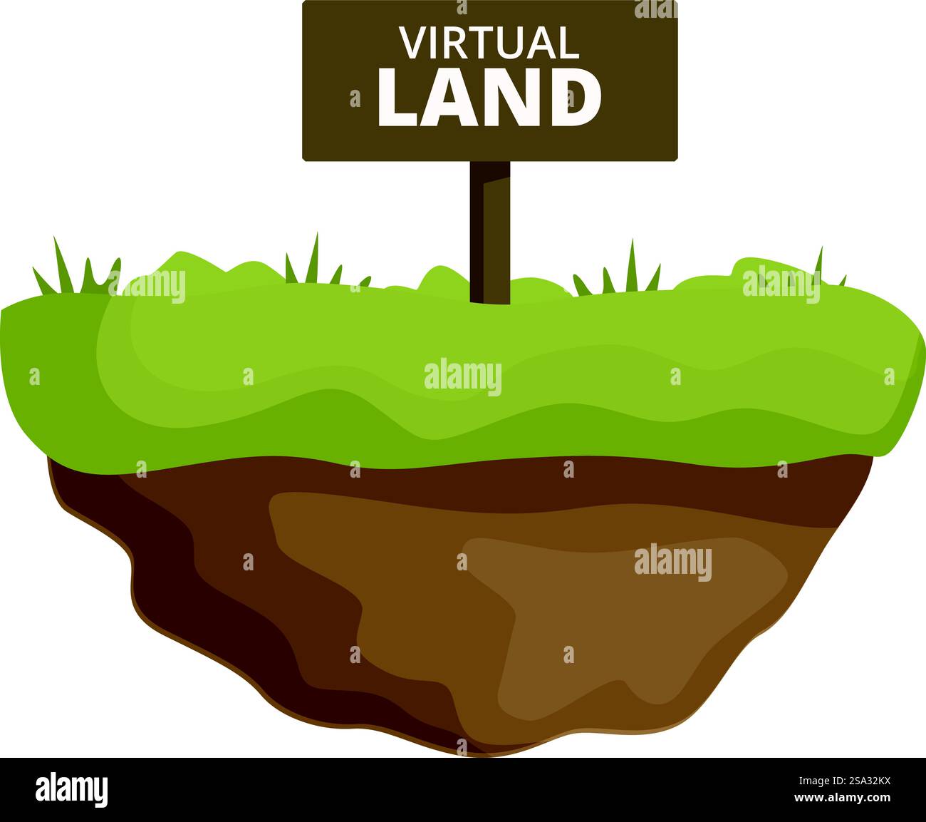 Graphic representation of a floating island with a sign reading virtual ...
