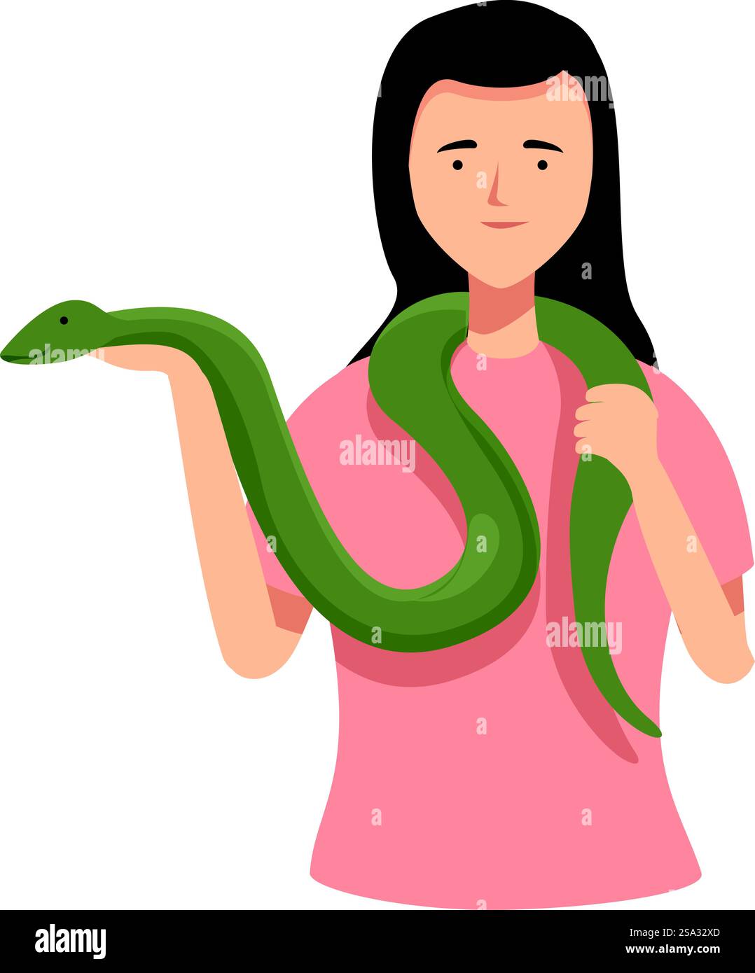Vector illustration of a calm woman holding a nonthreatening green ...
