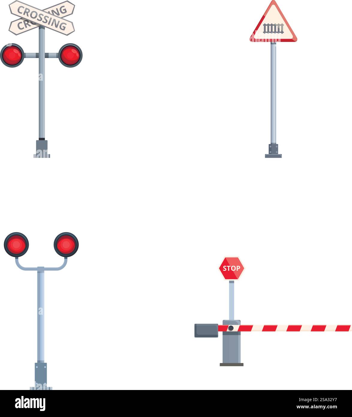 Railroad barrier icons set cartoon vector. Open and closed railway ...
