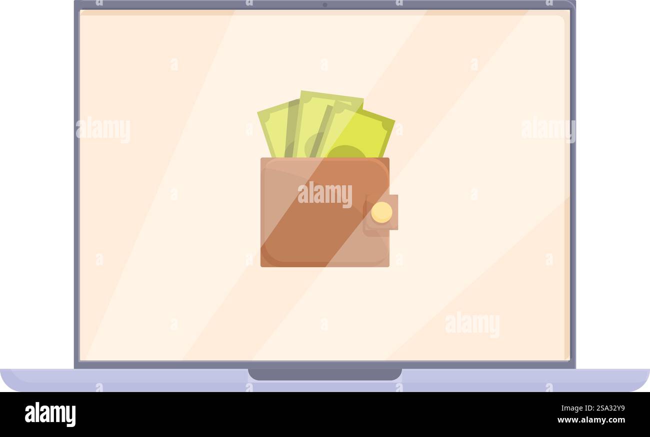 Vector illustration of a wallet with cash on a laptop screen ...