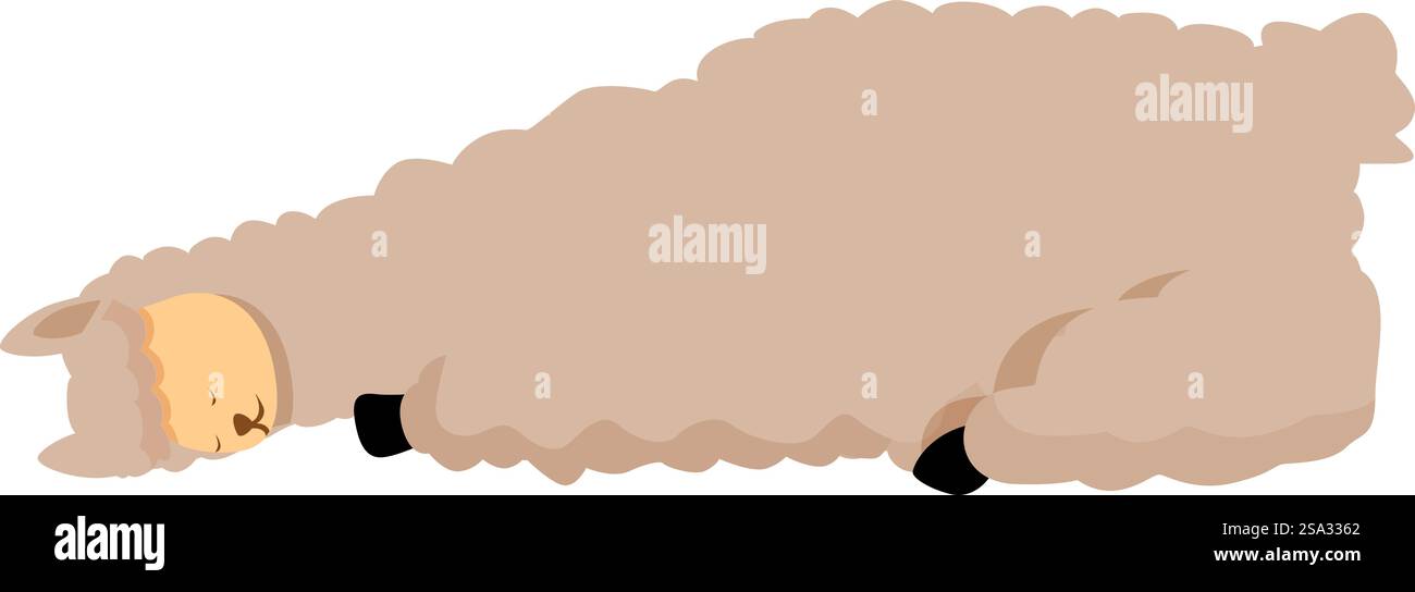 Cute cartoon sheep sleeping peacefully in a tranquil countryside farm ...