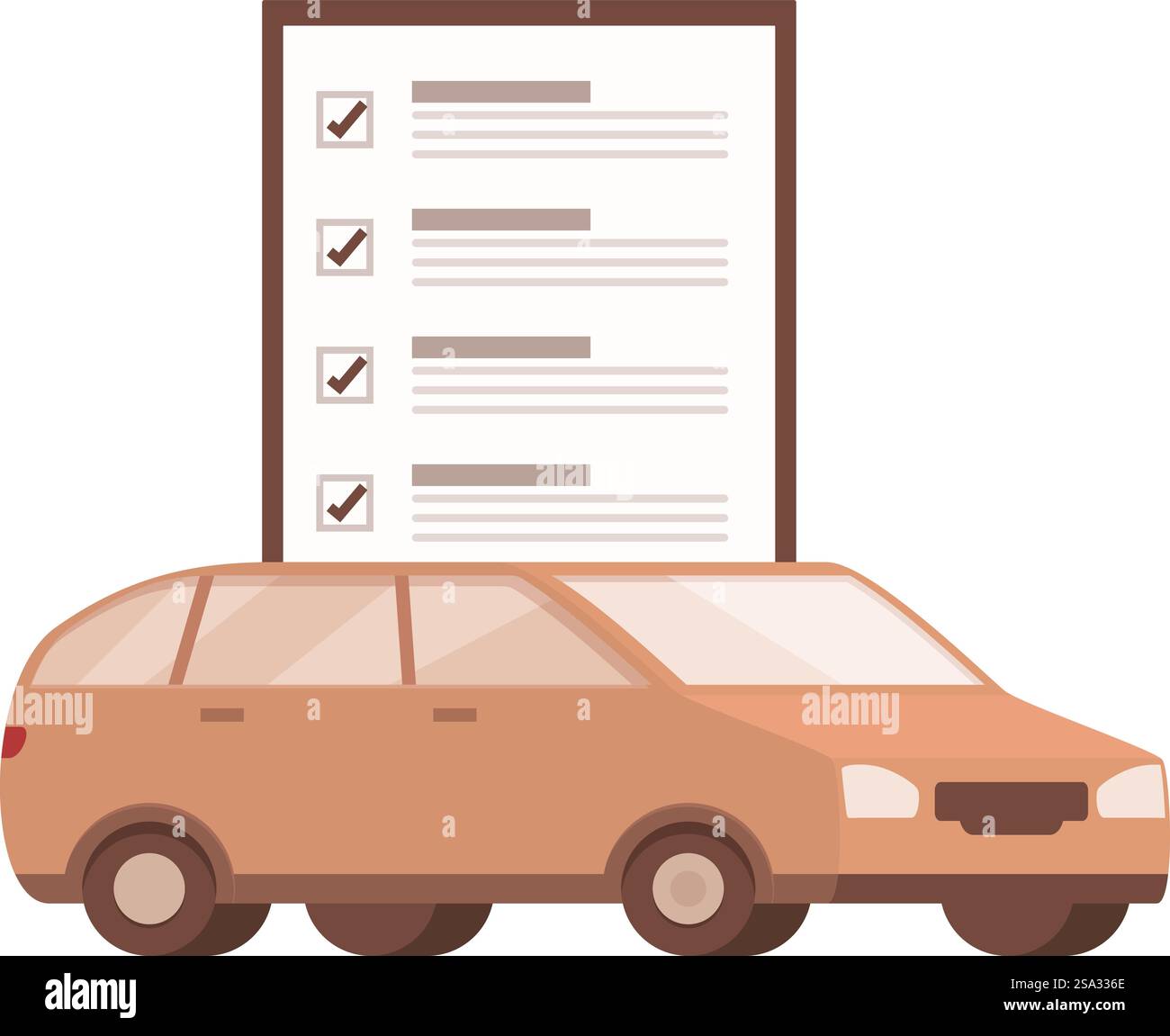 Illustration of a cartoon car with a detailed inspection checklist in ...