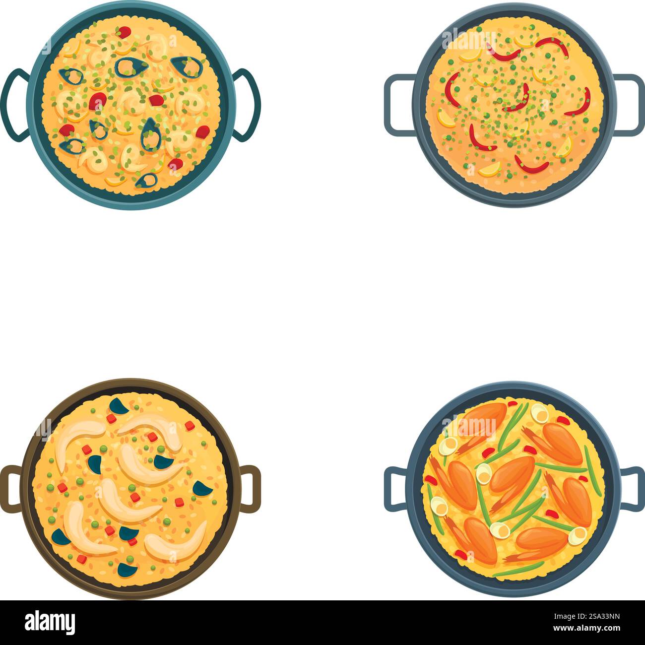 Paella icons set cartoon vector. Tasty paella with seafood. Traditional ...