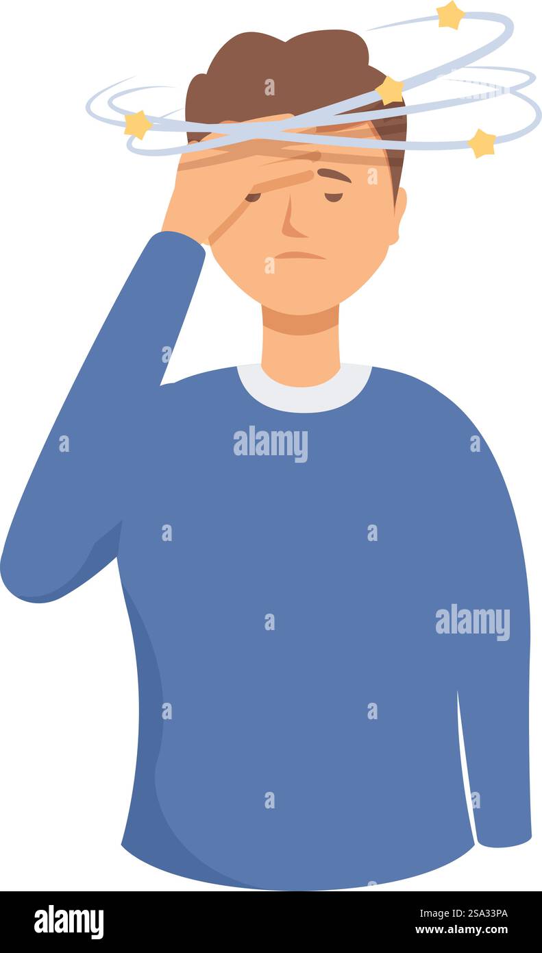 Illustration of a dizzy man experiencing discomfort and imbalance due ...