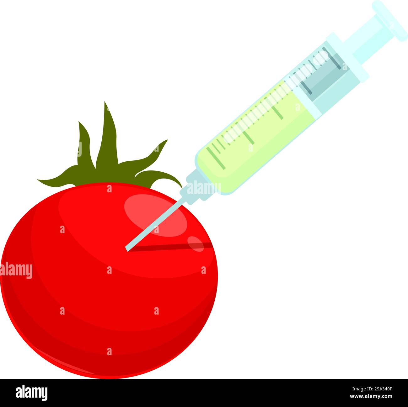 Vector graphic depicts a syringe injecting liquid into a bright red ...