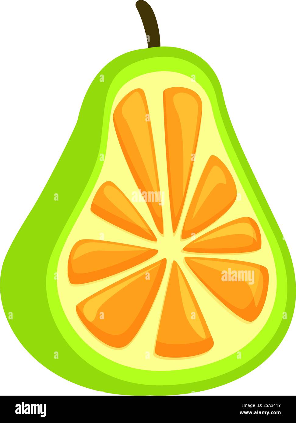 Vector illustration of a pear with a citrus fruit crosssection on a ...