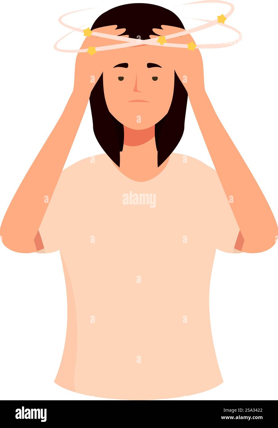 Illustration of a woman holding her head with stars indicating ...