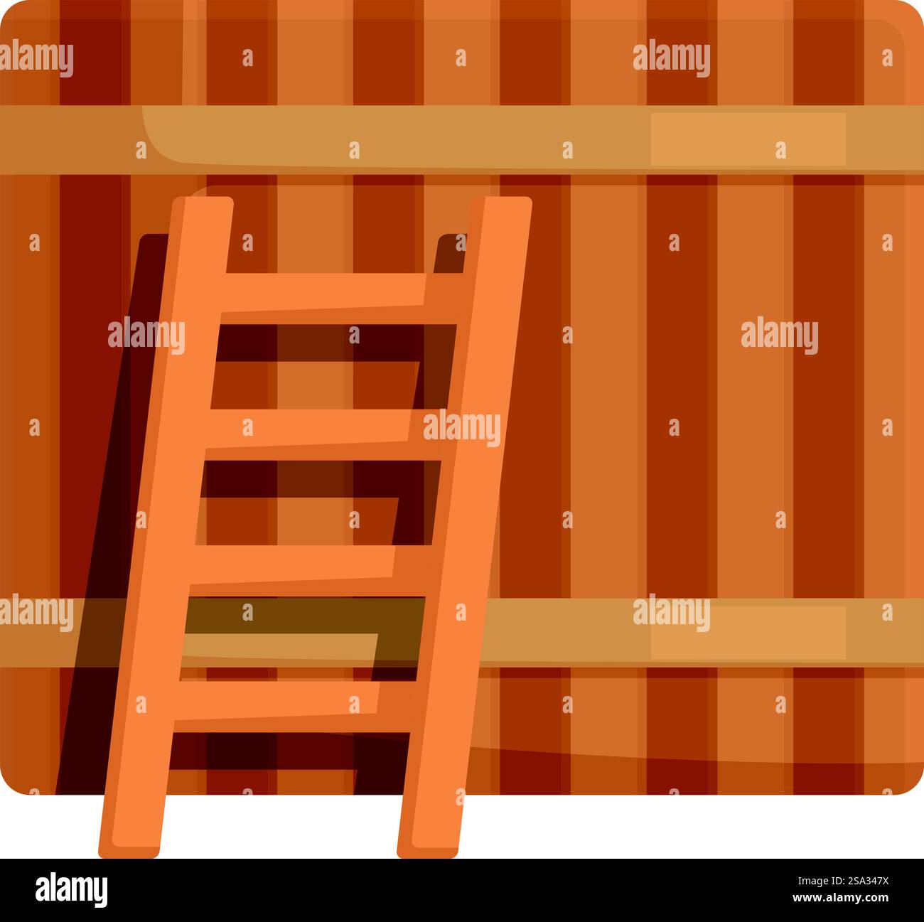 Flat design vector illustration of a wooden ladder leaning against a ...