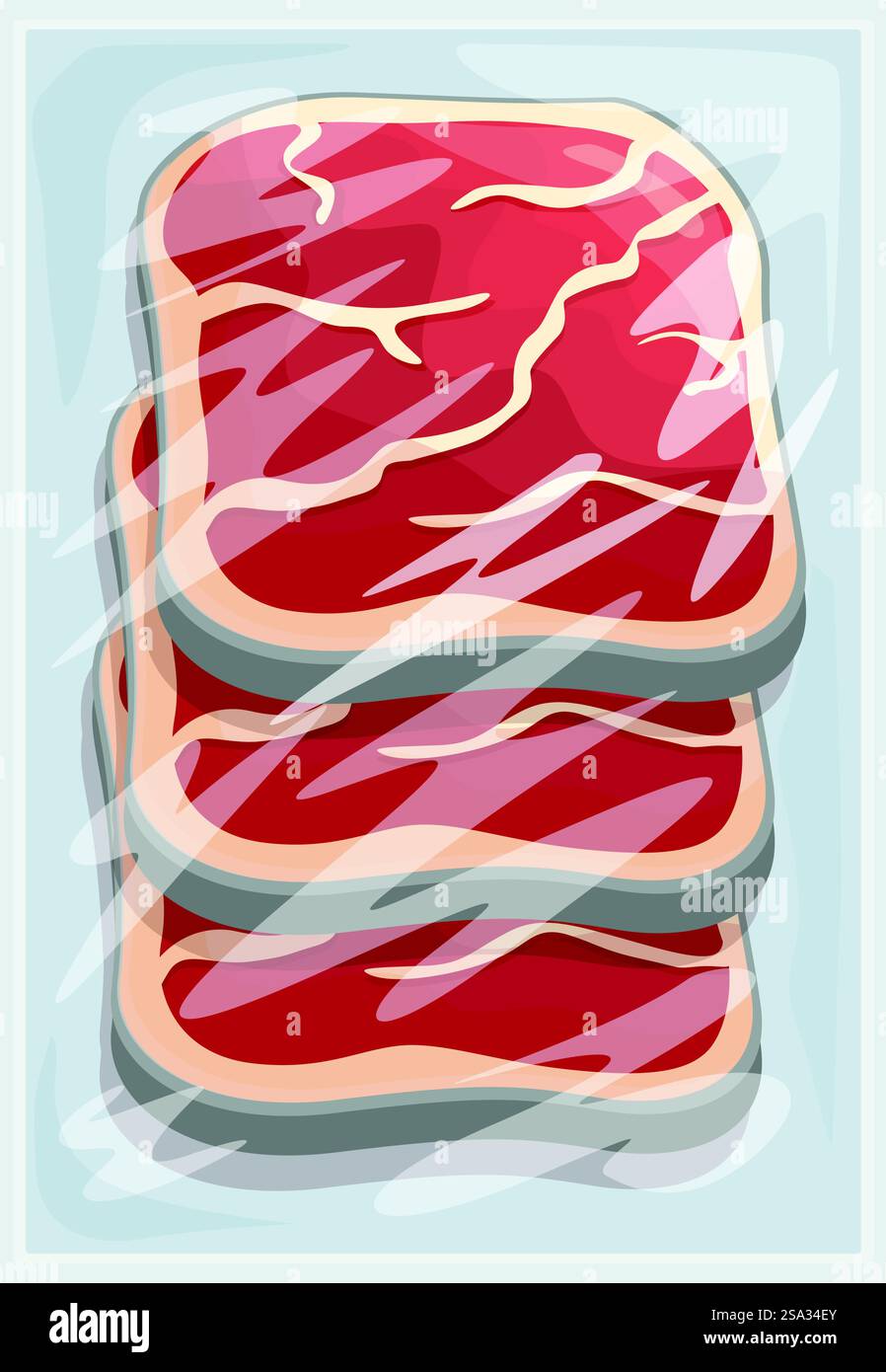 Vacuumsealed raw marbled beef steak illustration for packaging and ...
