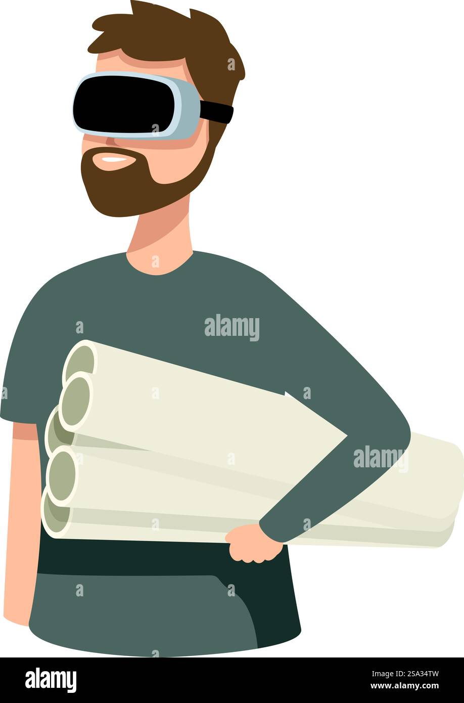 Illustration of a modern architect holding blueprints while wearing a ...