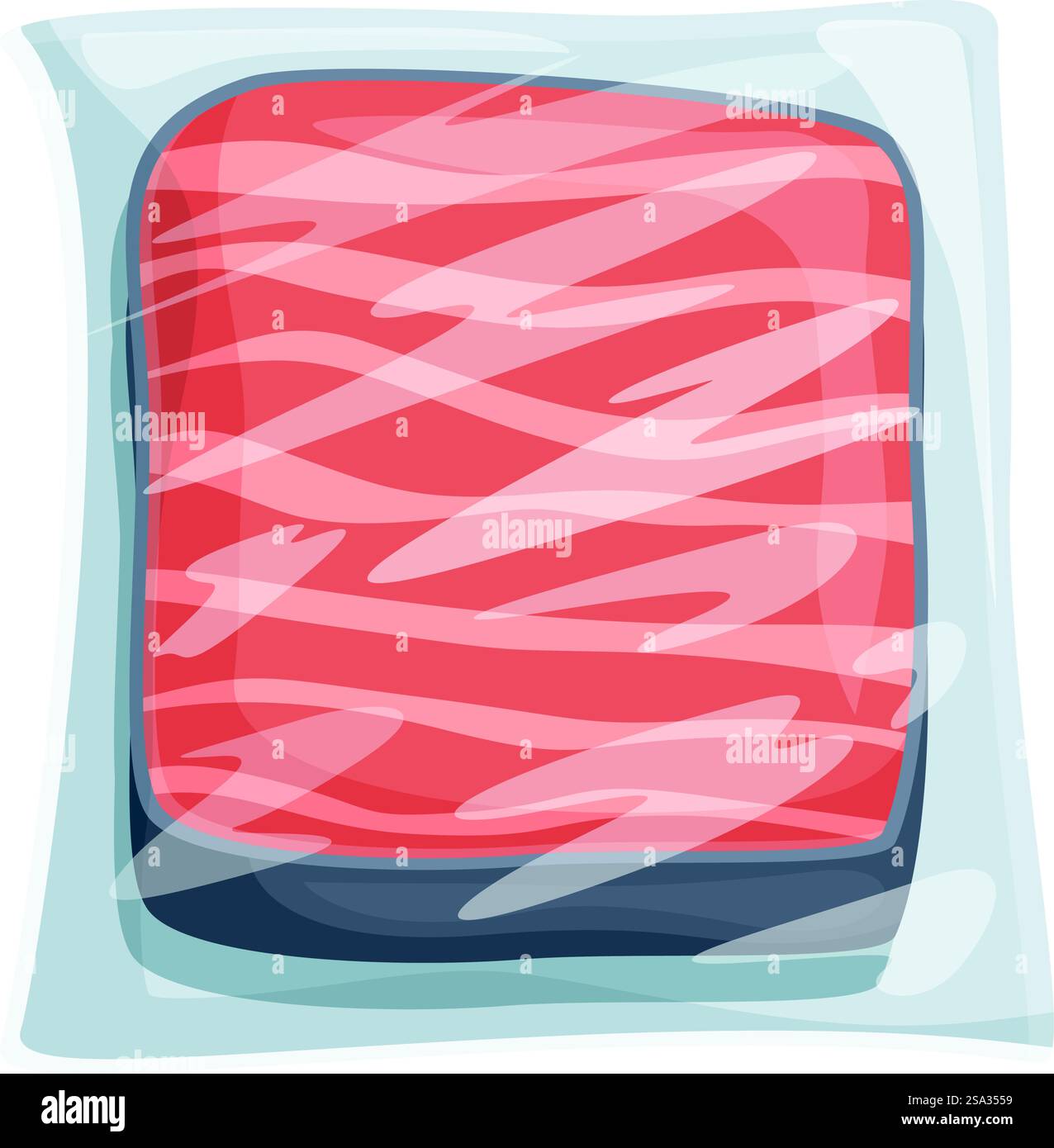 Vector graphic of a fresh salmon fillet sealed in plastic packaging ...