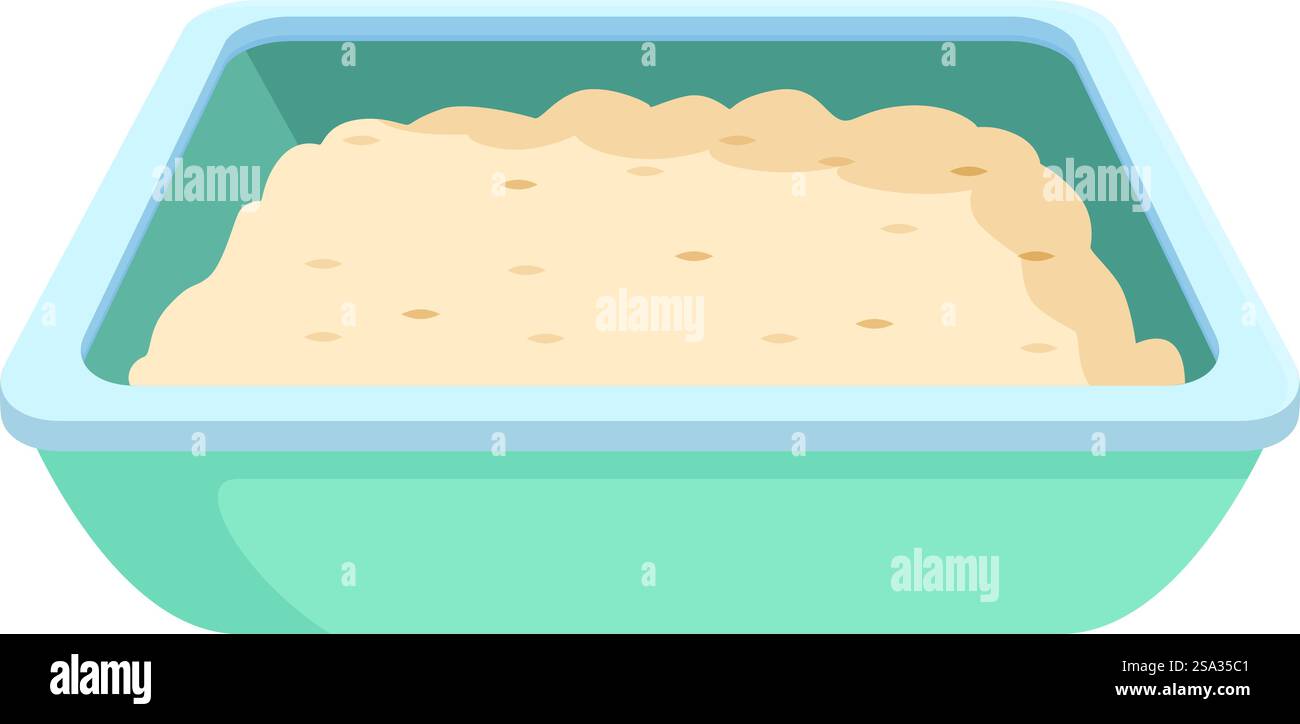 Illustration of raw dough ready for baking in a blue rectangular dish ...