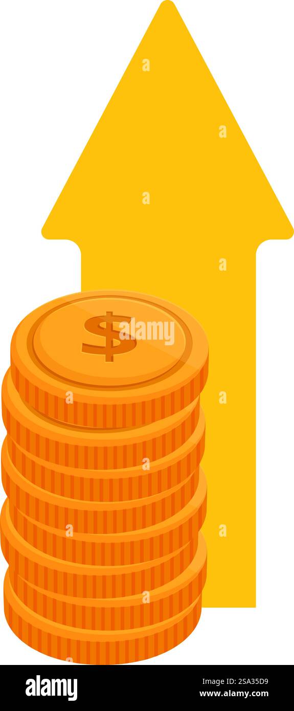 3d isometric illustration of gold coins stack with upward arrow ...