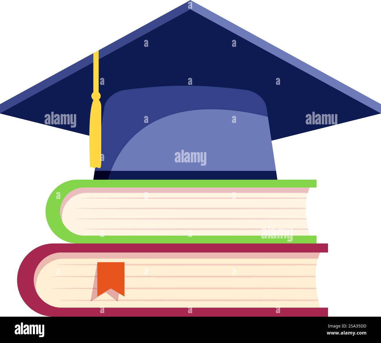 Vector graphic of a graduation cap resting on a stack of hardcover ...