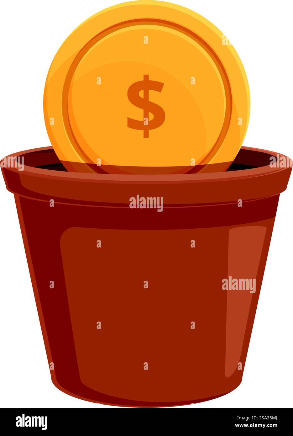 Vector graphic showing a golden coin with a dollar sign in a brown ...