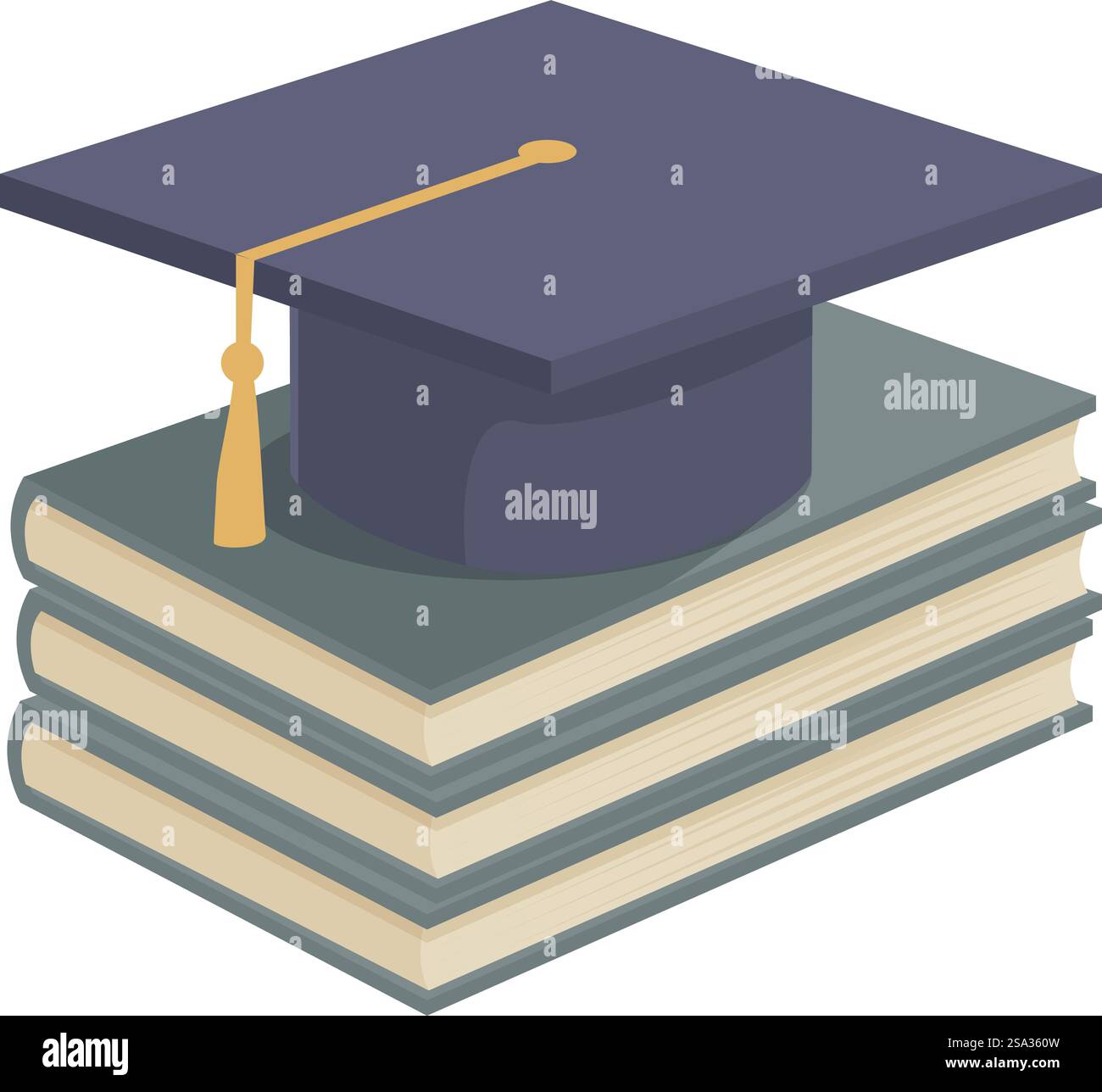 Isometric illustration of a graduation cap placed on a pile of ...