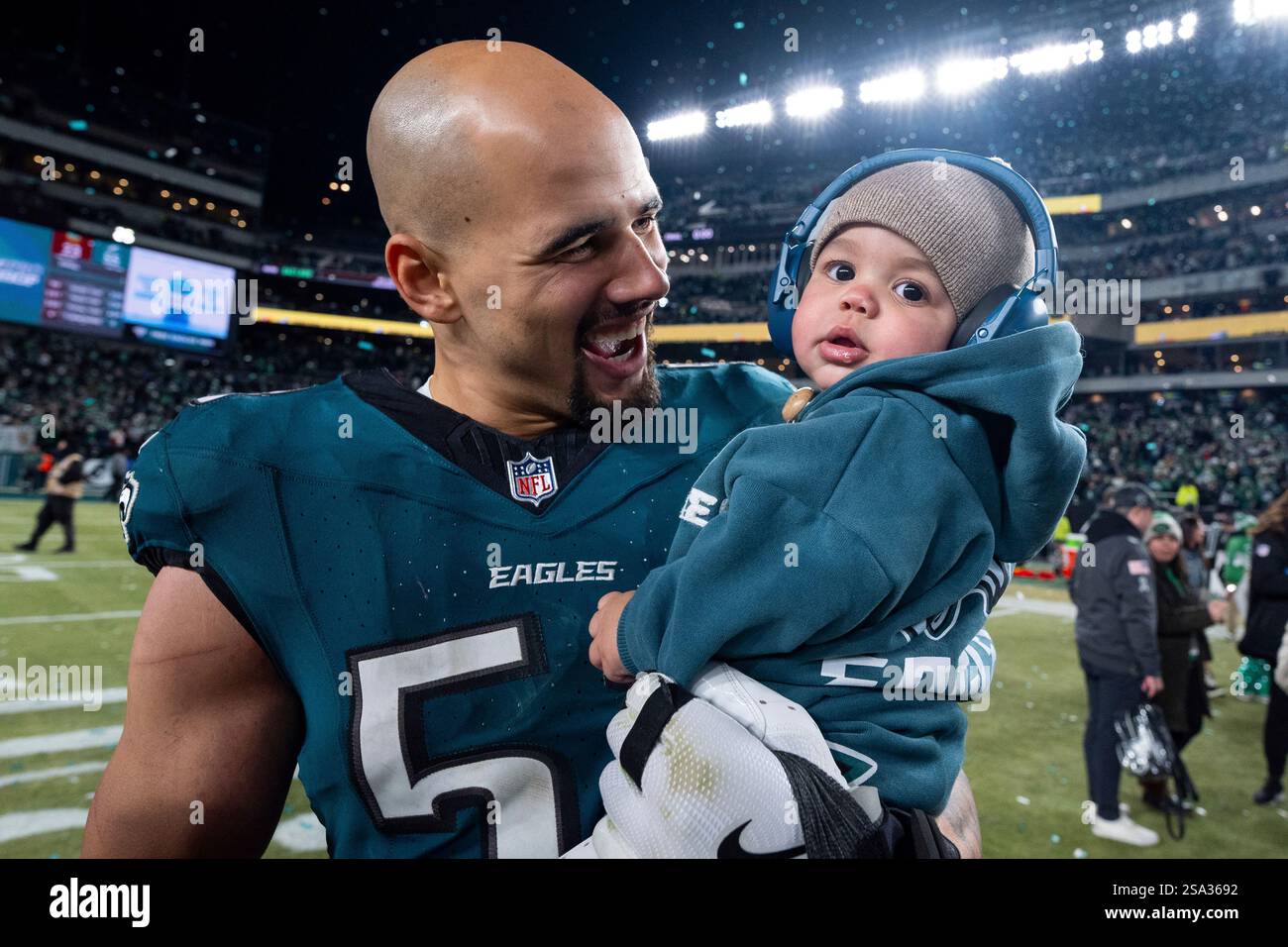 Philadelphia Eagles linebacker Zack Baun (53) celebrates the win with ...