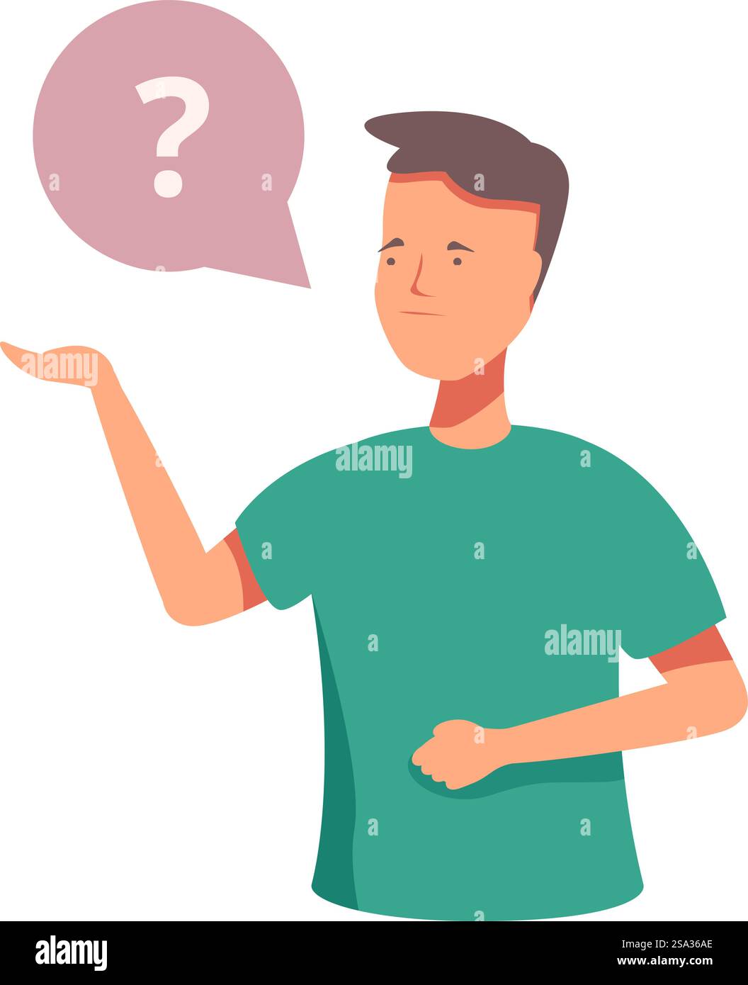 Illustration of a young man with a questioning expression and speech ...