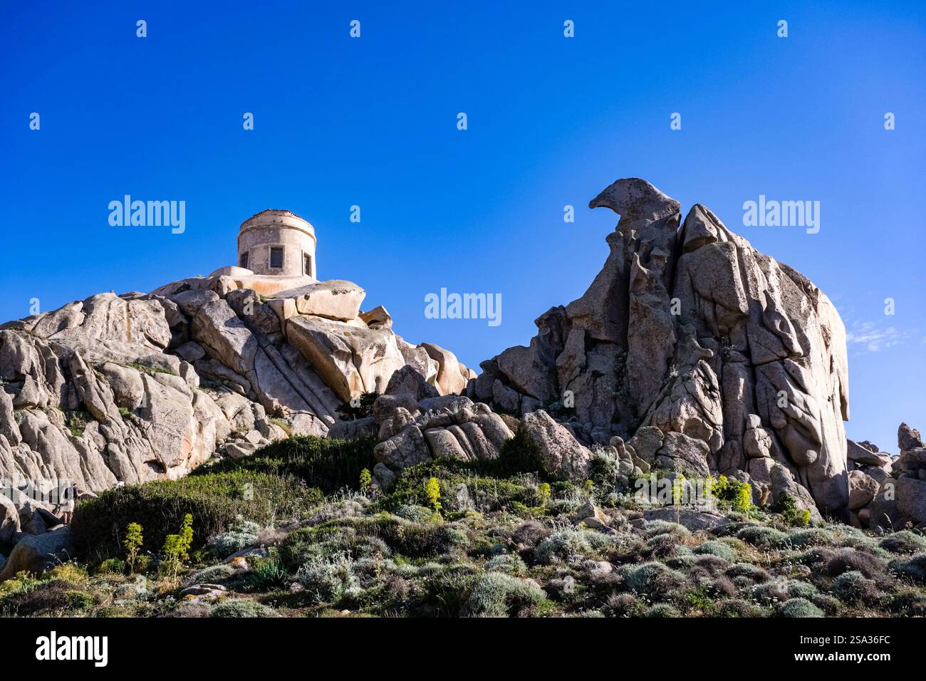 The old lighthouse of Capo Testa, Antico Faro di Capo Testa, surrounded ...
