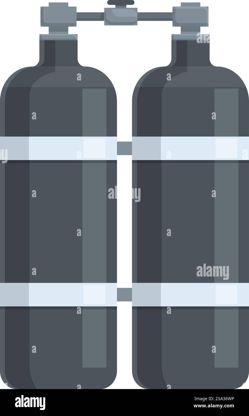 Flat design vector illustration of two connected scuba diving tanks ...