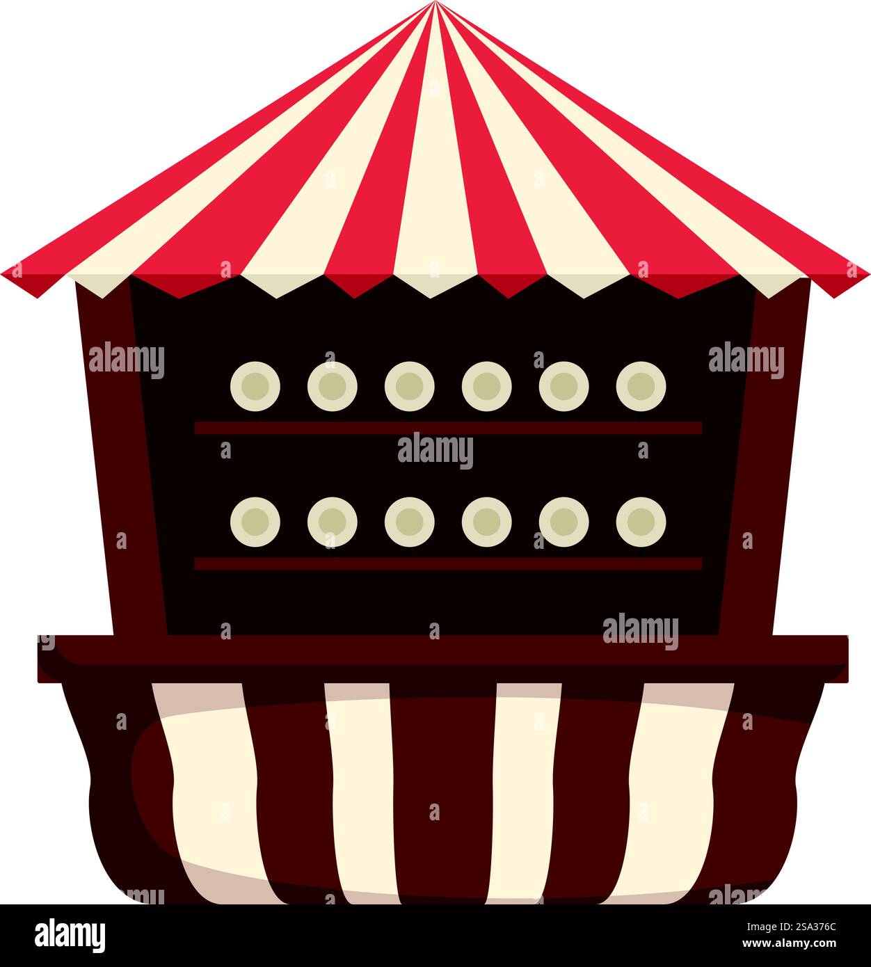 Charming illustration of a classic carnival booth with a striped awning ...