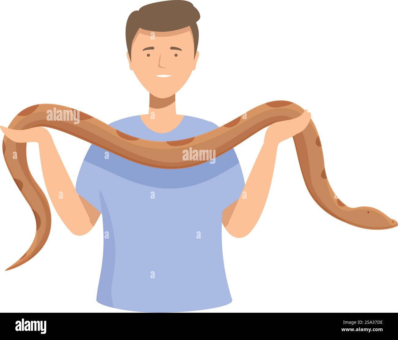 Vector illustration of a smiling man confidently handling a long brown ...