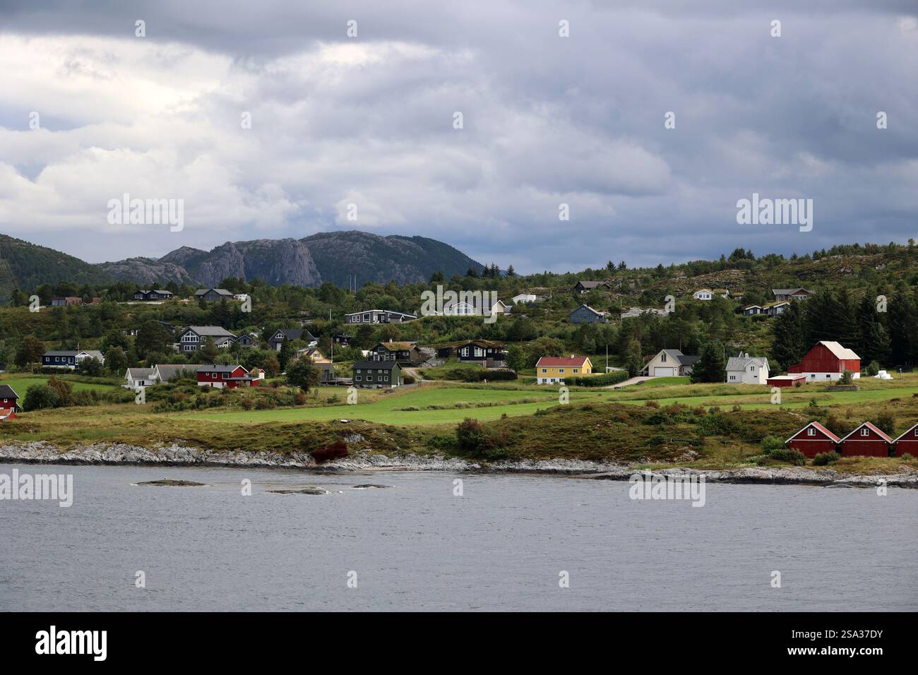 Fantastic coastal landscape in the Trondheimsleia a strait in Norway ...