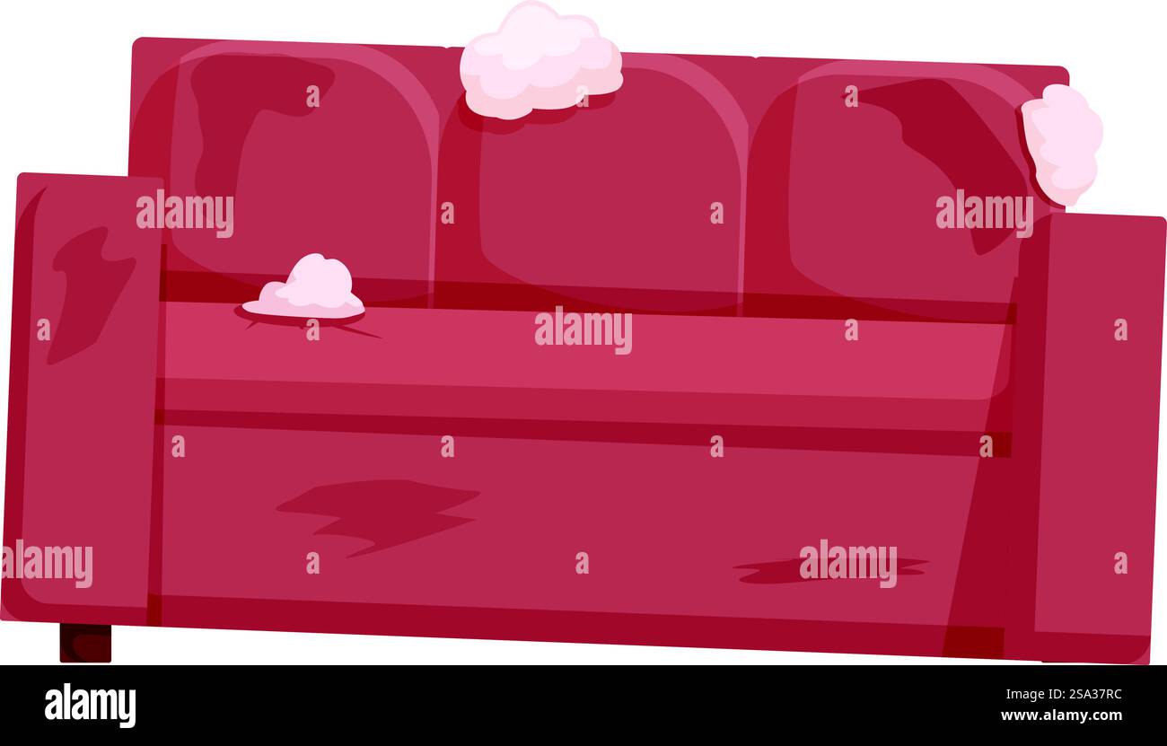 Vector artwork featuring a cozy red cartoon sofa with fluffy white ...