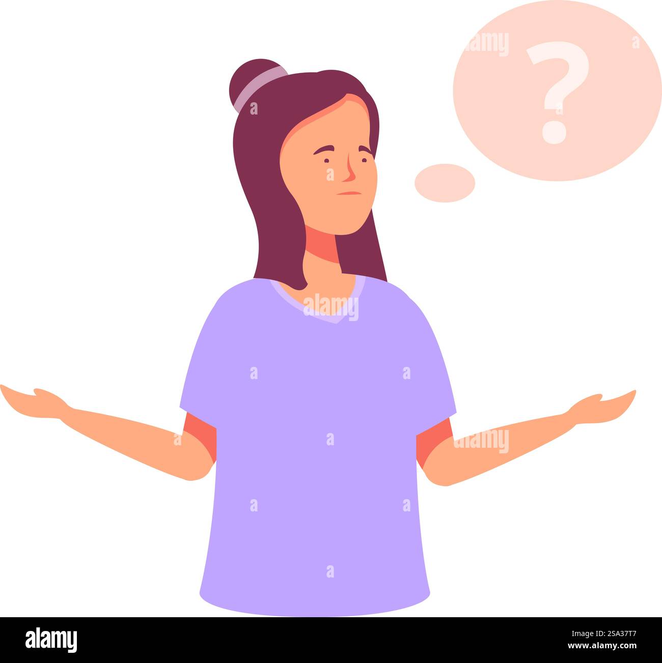 Illustration of a young woman shrugging with a question mark ...